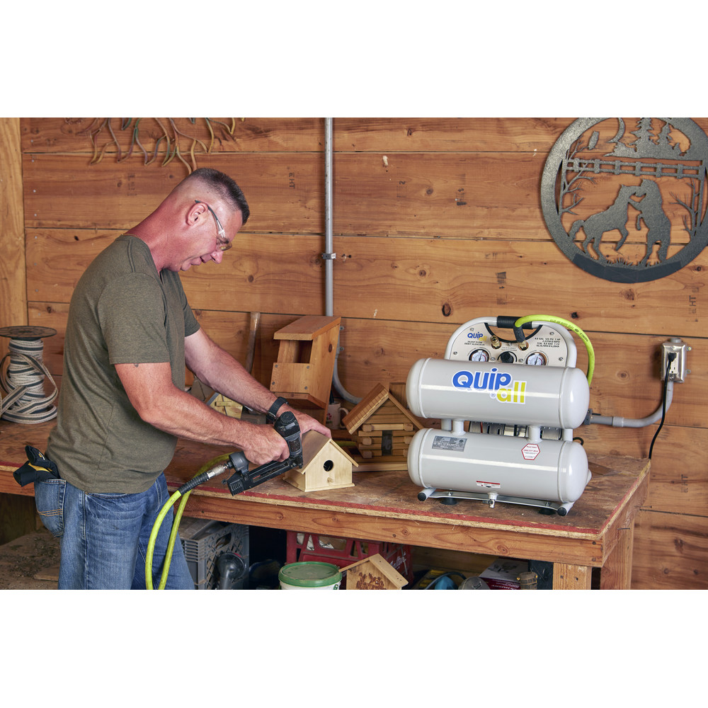 Quipall Ultra Quiet 1 HP 4.6 Gallon Oil-Free Twin Stack Air Compressor ...