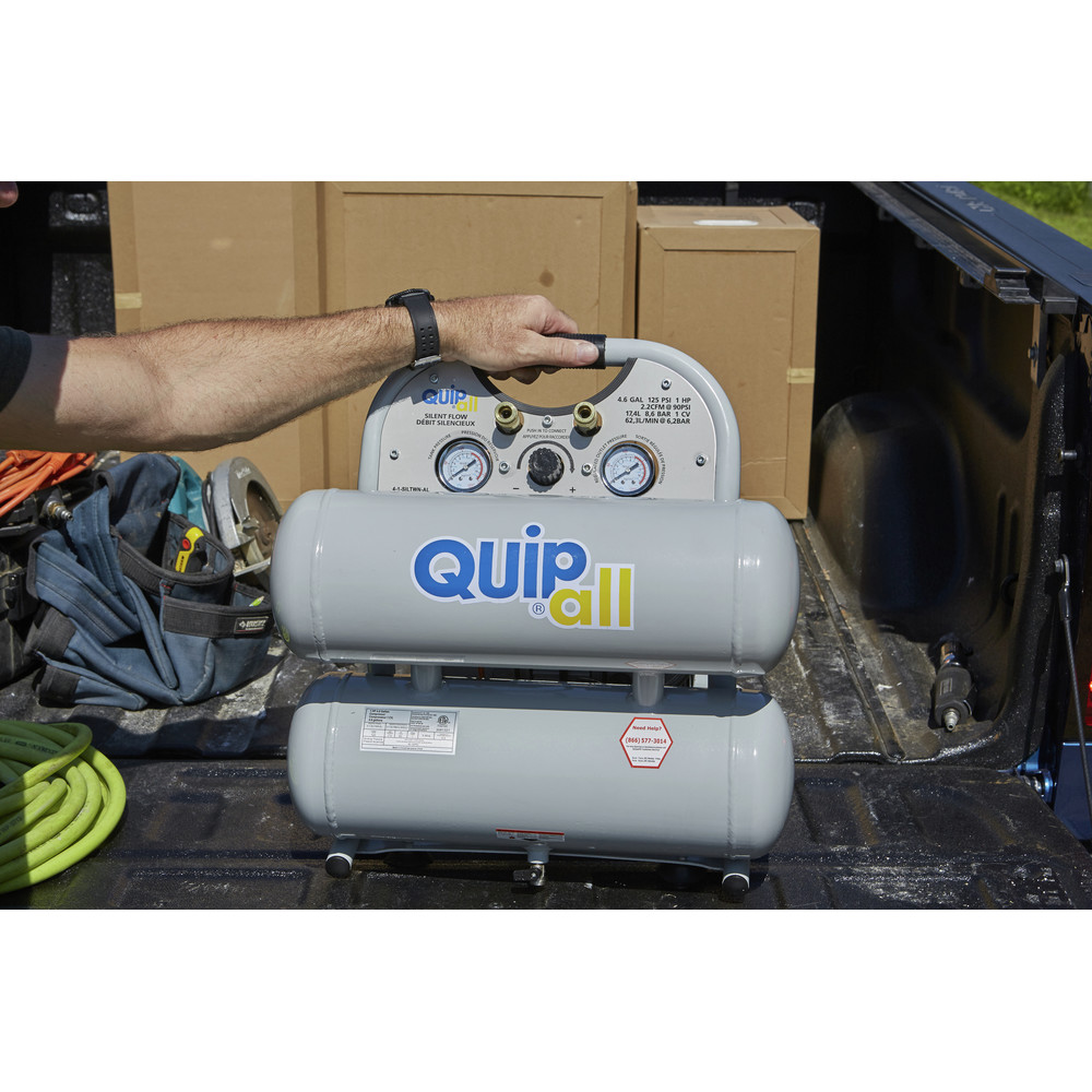 Quipall Ultra Quiet 1 HP 4.6 Gallon Oil-Free Twin Stack Air Compressor ...