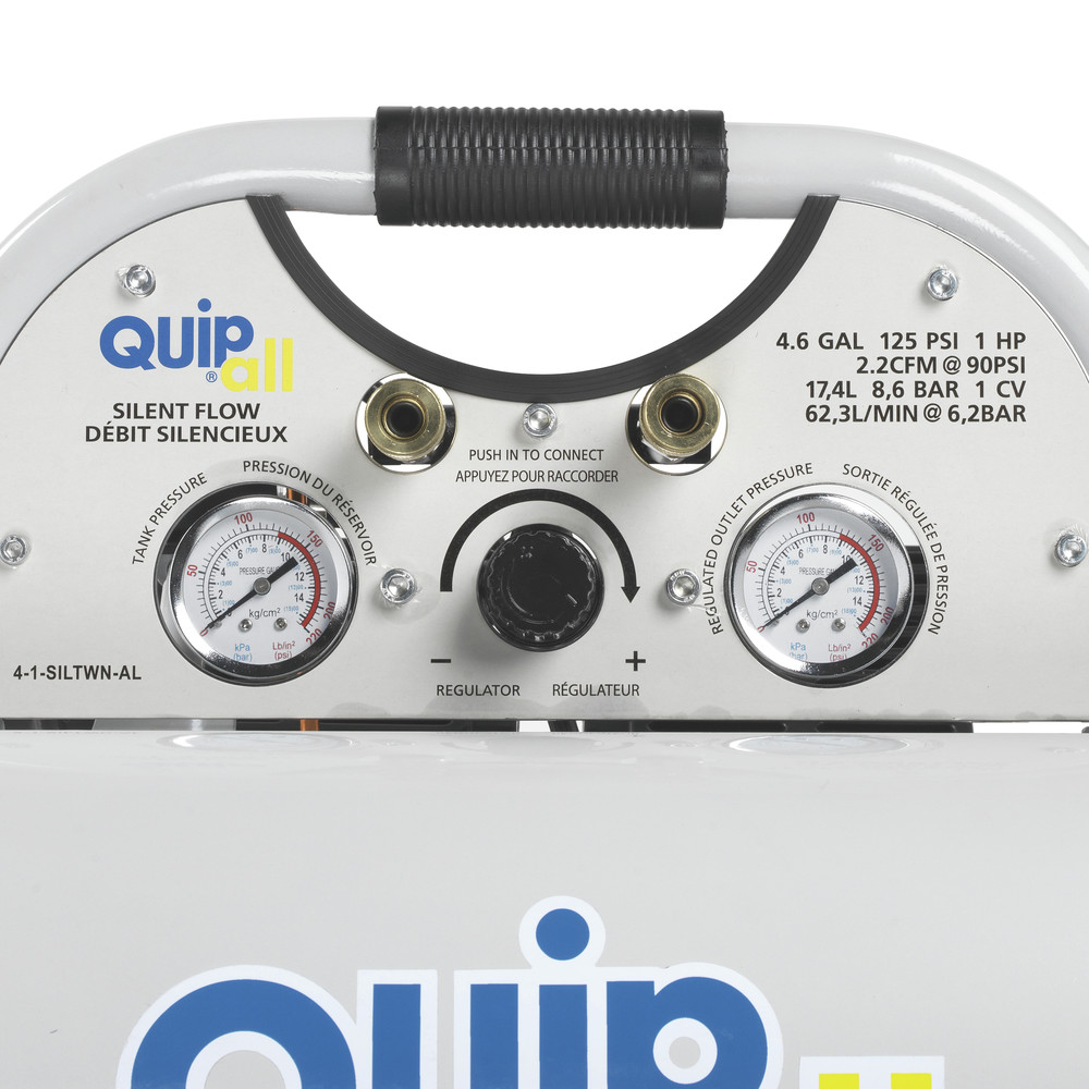 Quipall Ultra Quiet 1 HP 4.6 Gallon Oil-Free Twin Stack Air Compressor ...